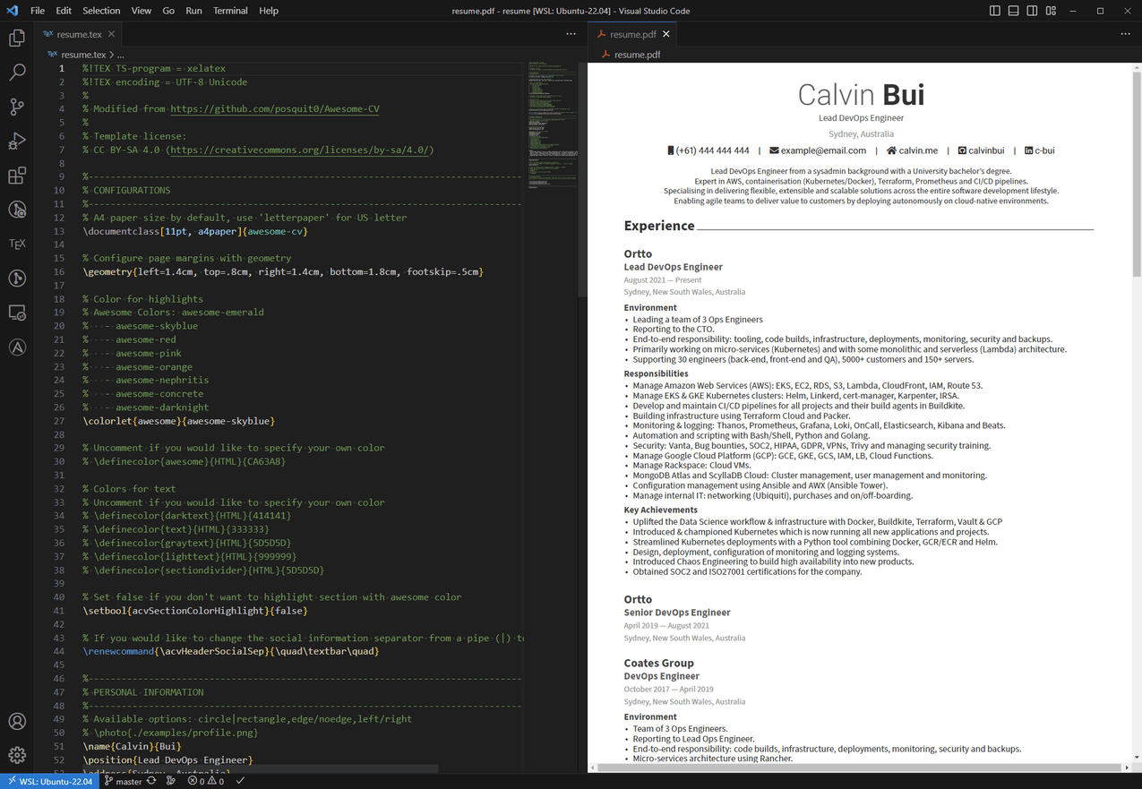Resume in LaTeX – Calvin Bui